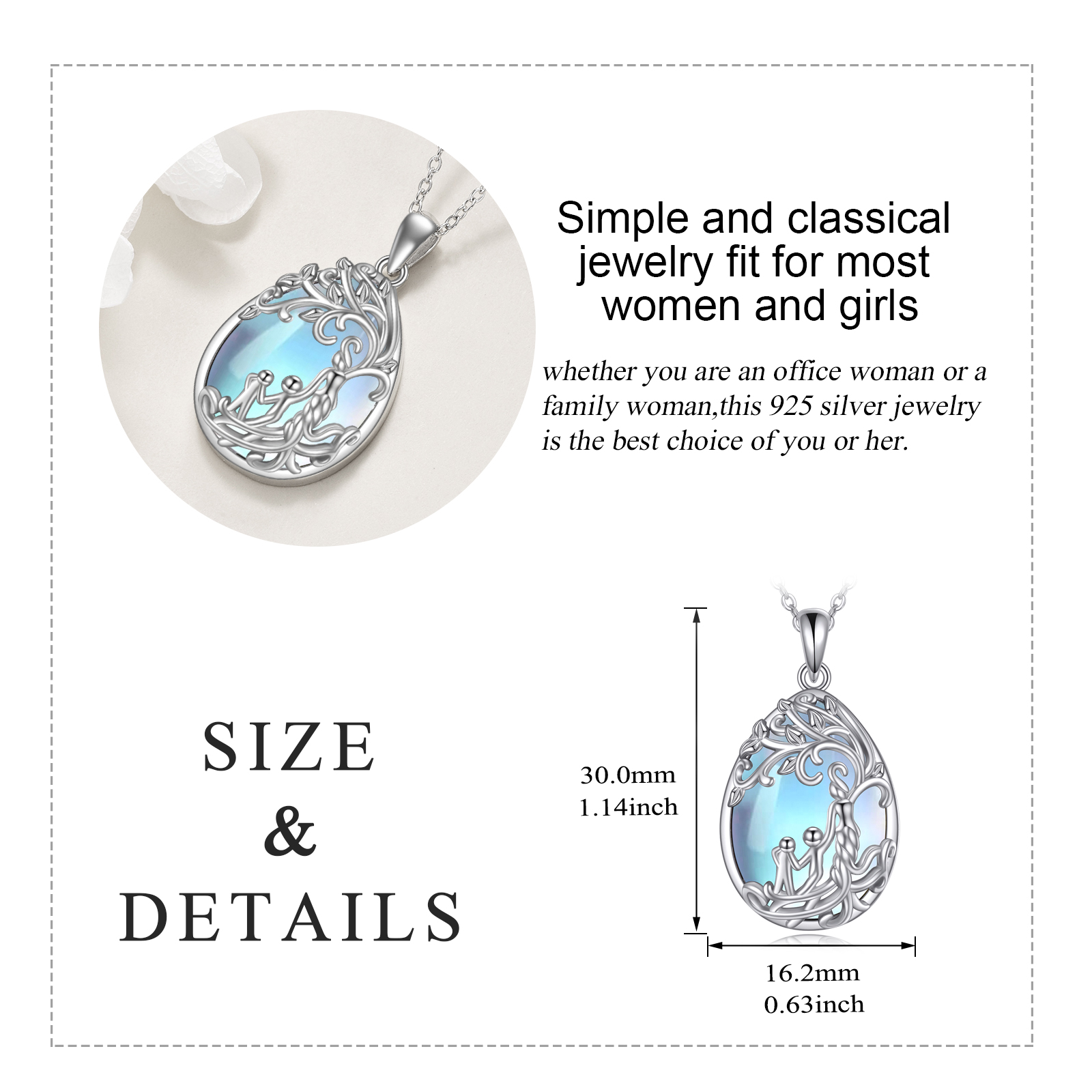Sterling Silver Moonstone Tree of Life Mother Necklace Jewelry Gifts ...