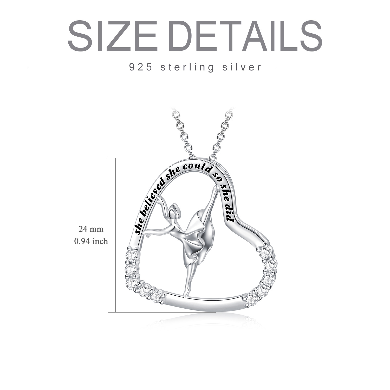 925 Sterling Silver Heart Ballerina Dancer Ballet Dance Pendant ...